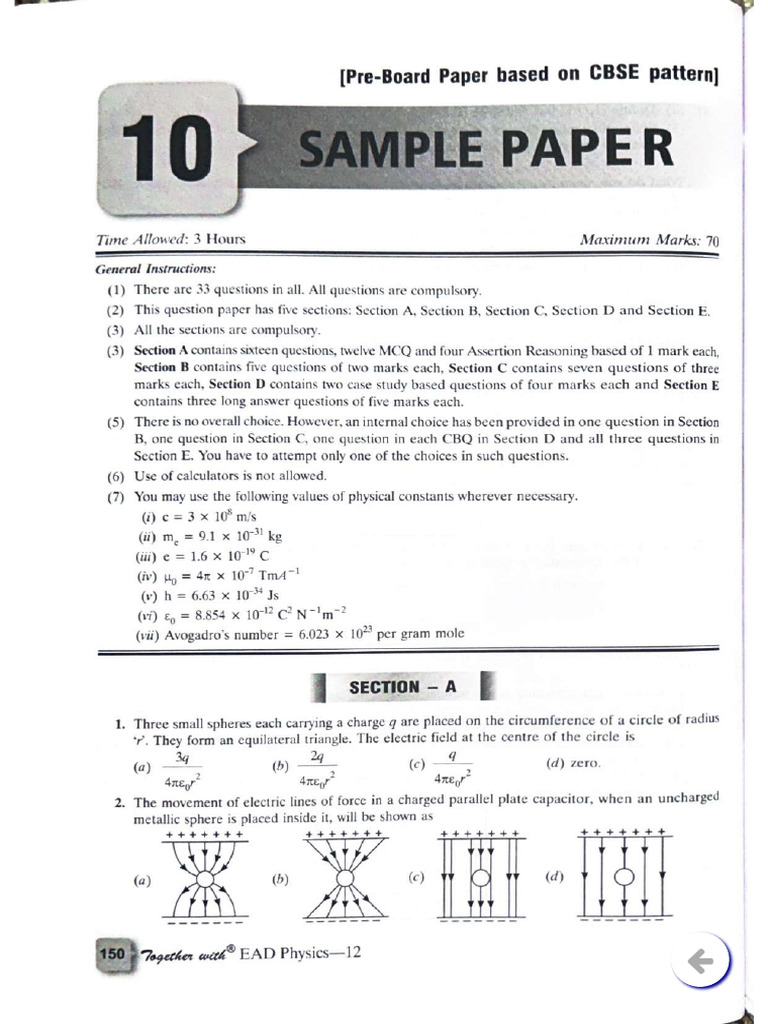 Phy Sample Paper 10.1 | PDF