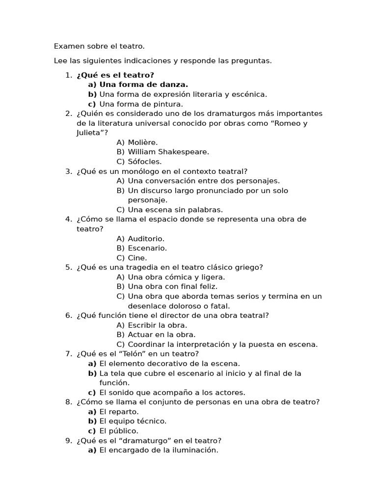 Examen Básico de Teatro | PDF