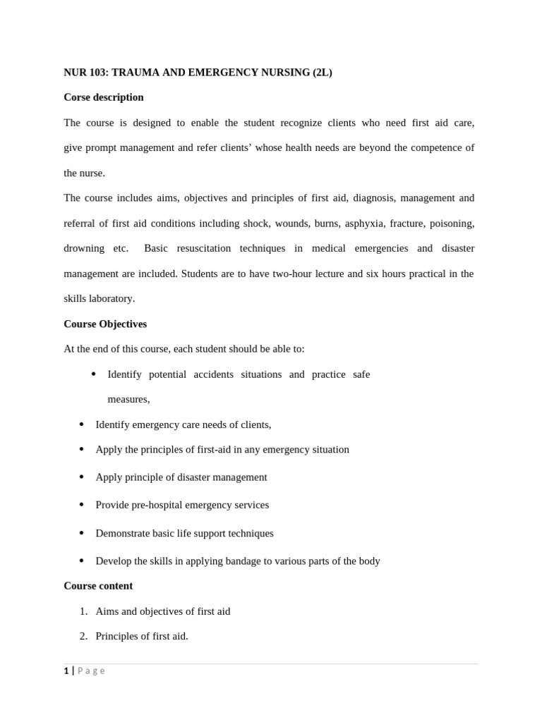 Trauma and Emergency Nursing Course | PDF | First Aid | International ...