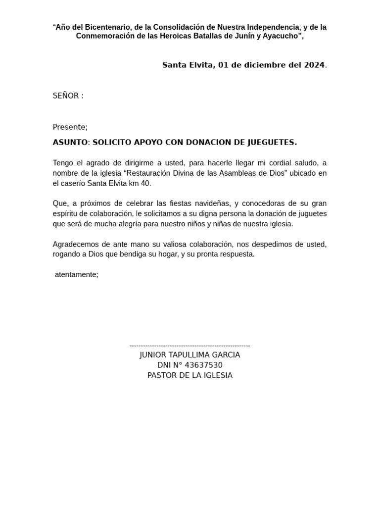Solicitud Donacion de Juguetes | PDF