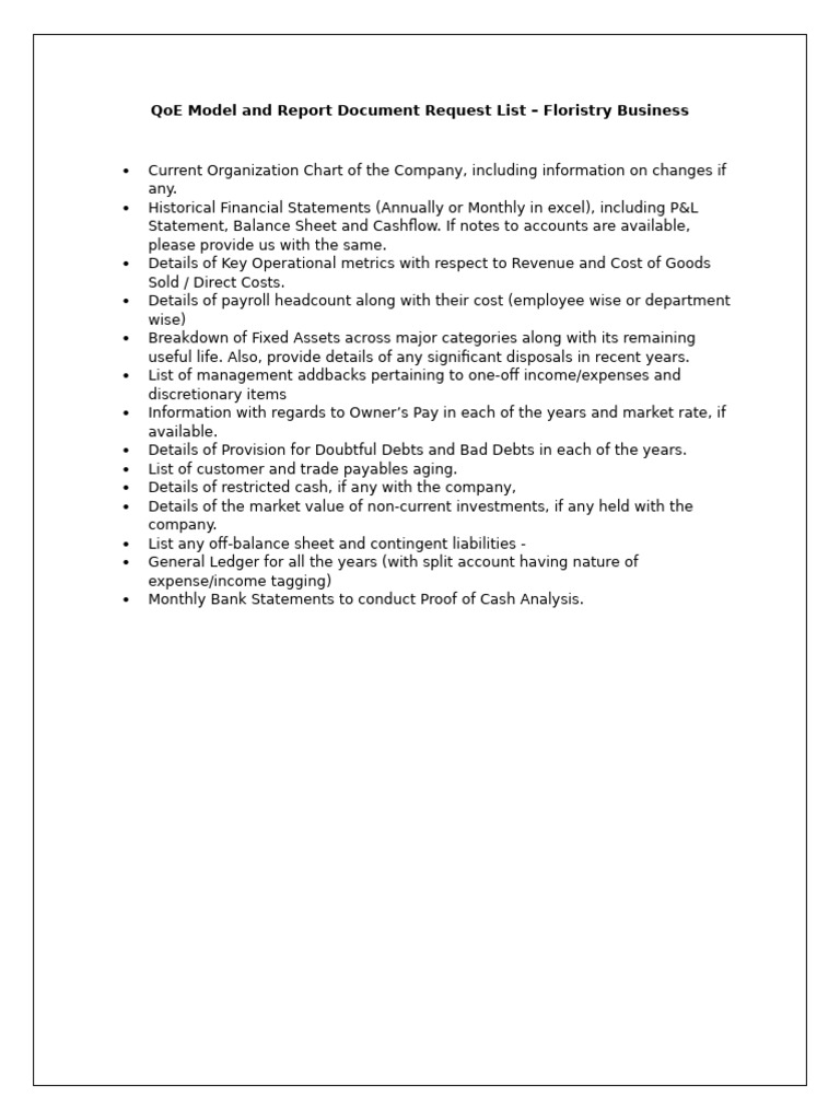 Floristry Business QoE Report Checklist | PDF