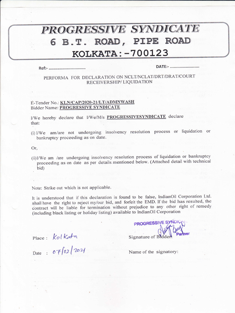 Declaration Form for Insolvency Status | PDF