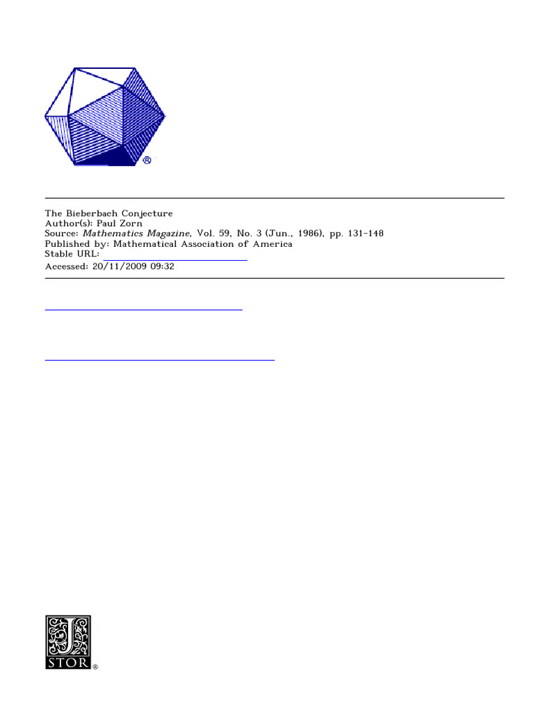 The Bieberbach Conjecture by Zorn | PDF | Power Series | Mathematical Objects