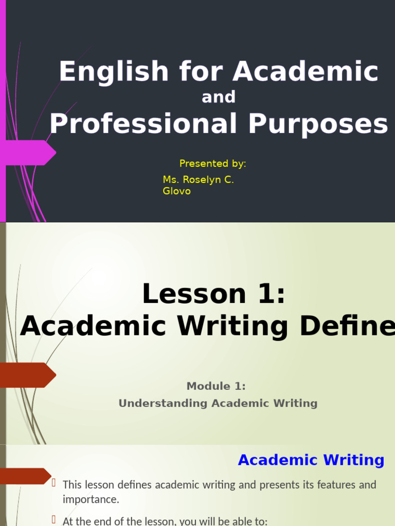 English For Acad Lesson 1 Academic Writing Defined Student | PDF ...