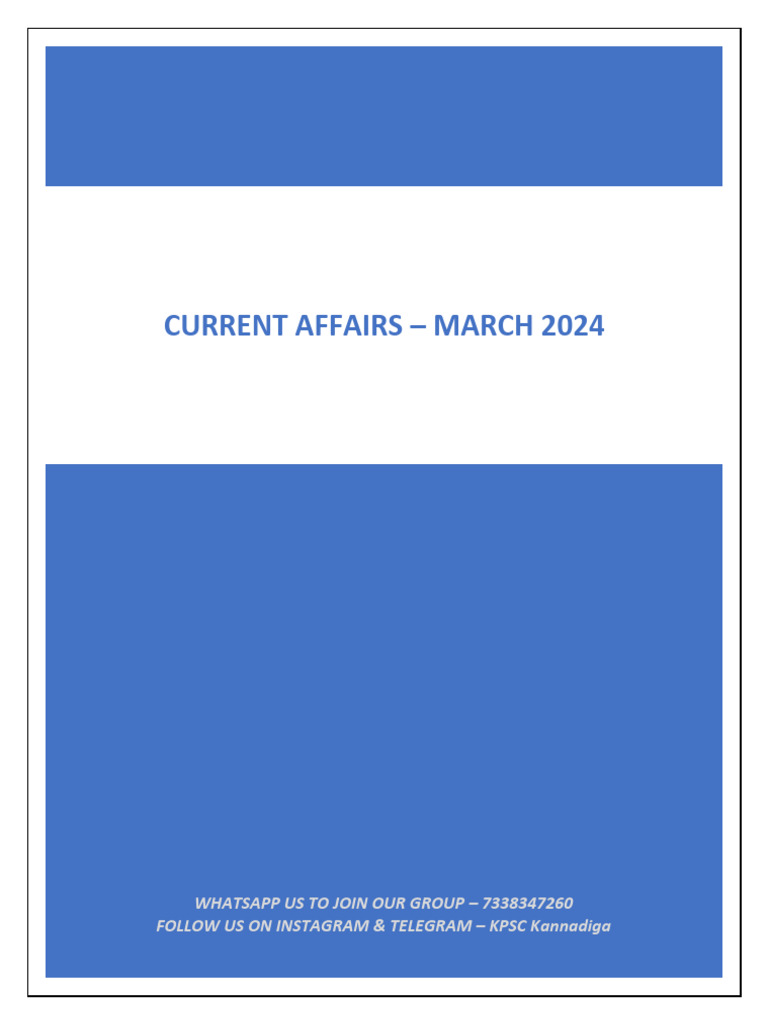 March 2024 Current Affairs Quiz | PDF