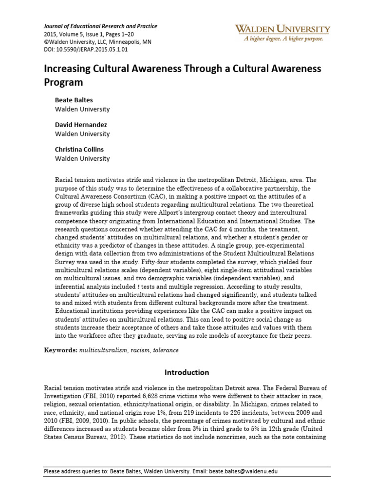 Increasing Cultural Awareness Through A Cultural Awareness | PDF ...