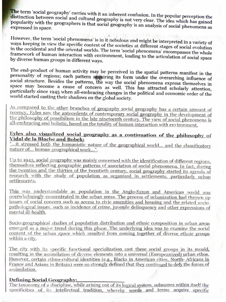 Social Geography NOTES | PDF