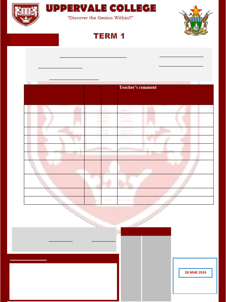 2024 Term 1 Report F4 Zoyah Ali | PDF | Educational Stages