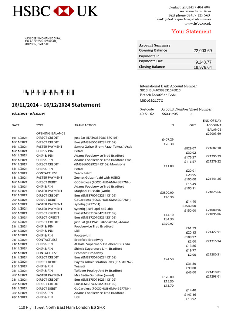 HSBC Bank Statement 1 1 2 | PDF | Debit Card | Payments