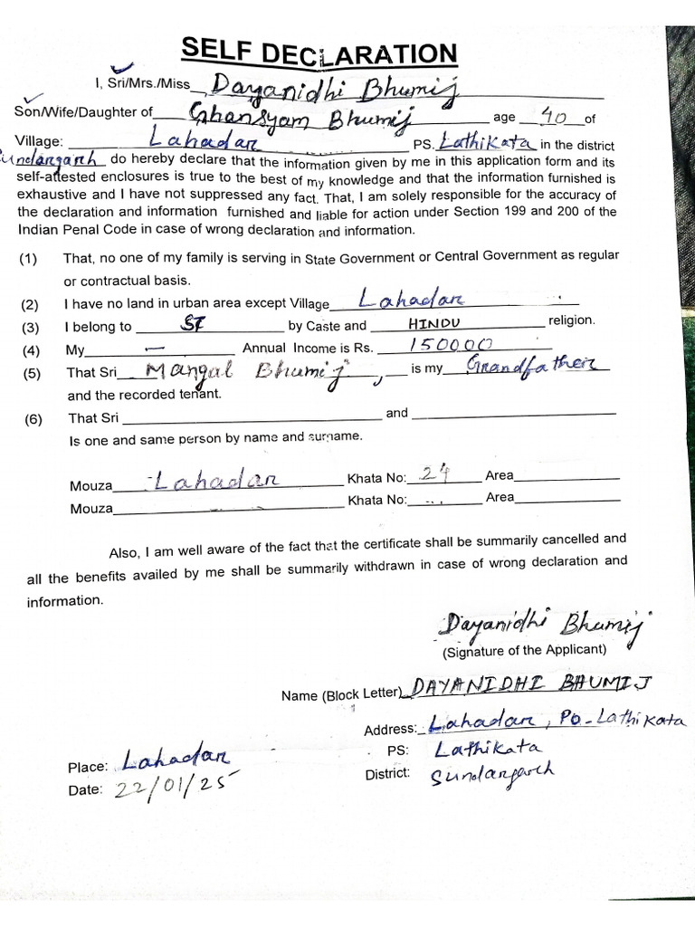 Self Declaration | PDF