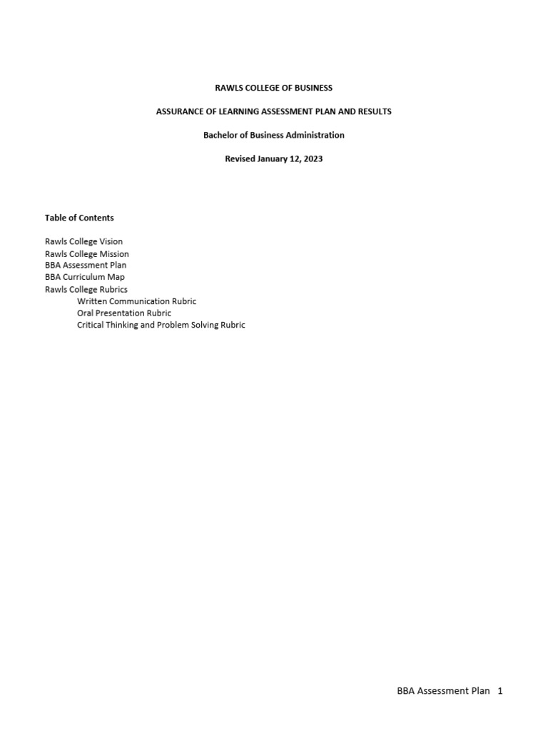 BBA Assessment Plan | PDF | Strategic Management | Thought