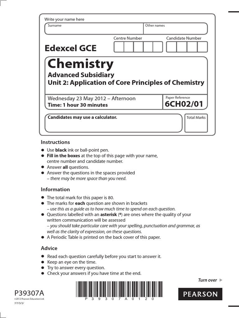 June 2012 QP - Unit 2 Edexcel Chemistry A-Level | PDF | Hydroxide | Nitrate