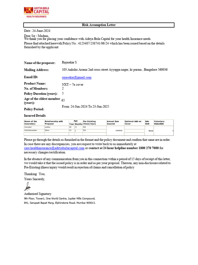 80 (D) - Mediclaim Insurance - Parents | PDF | Insurance | Business Law