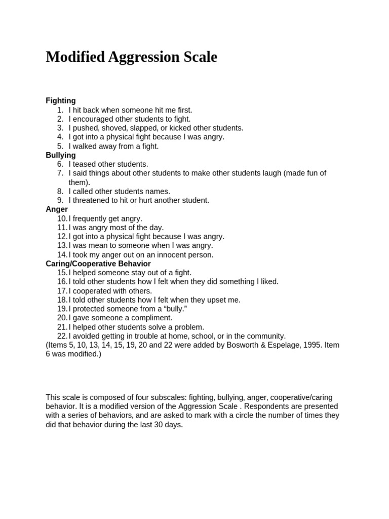 Modified Aggression Scale | PDF