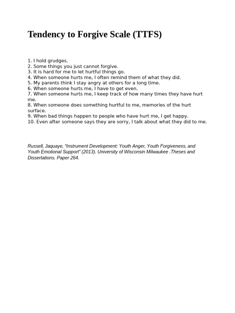 Tendency To Forgive Scale | PDF
