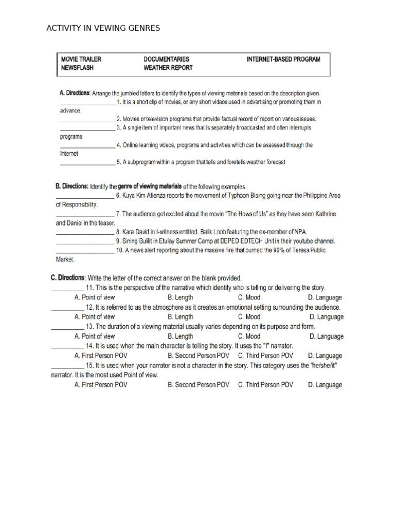 Activity in Viewing Genres | PDF