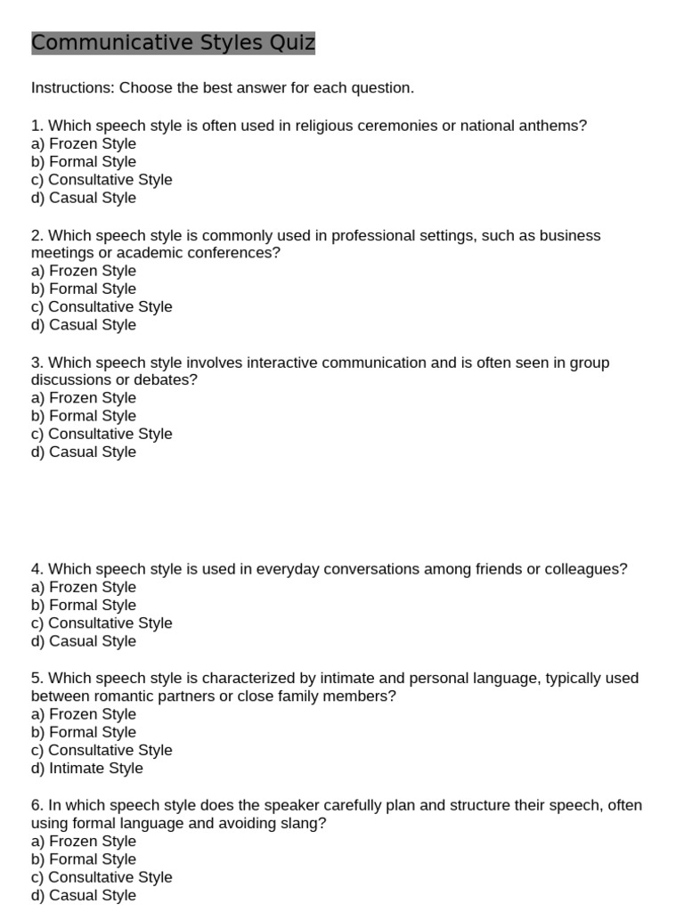 Communicative Styles Quiz | PDF | Conversation | Communication
