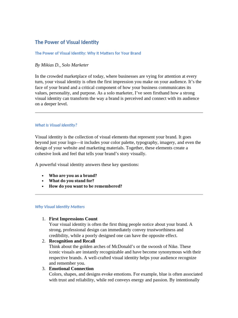 Mikias D The - Power - of - Visual - Identity | PDF | Brand | Logos