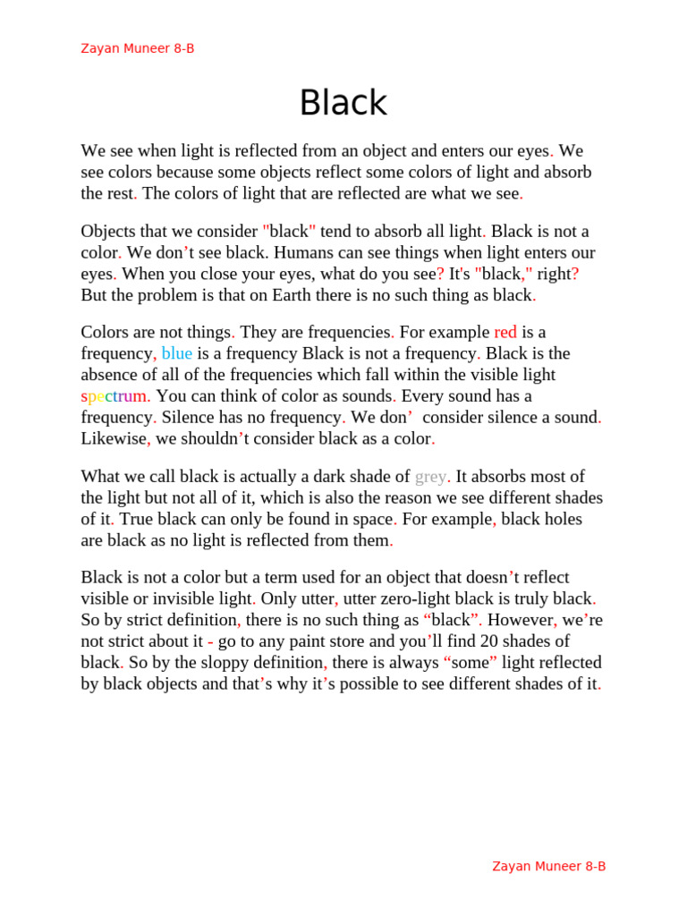 Understanding Black: Color and Light | PDF