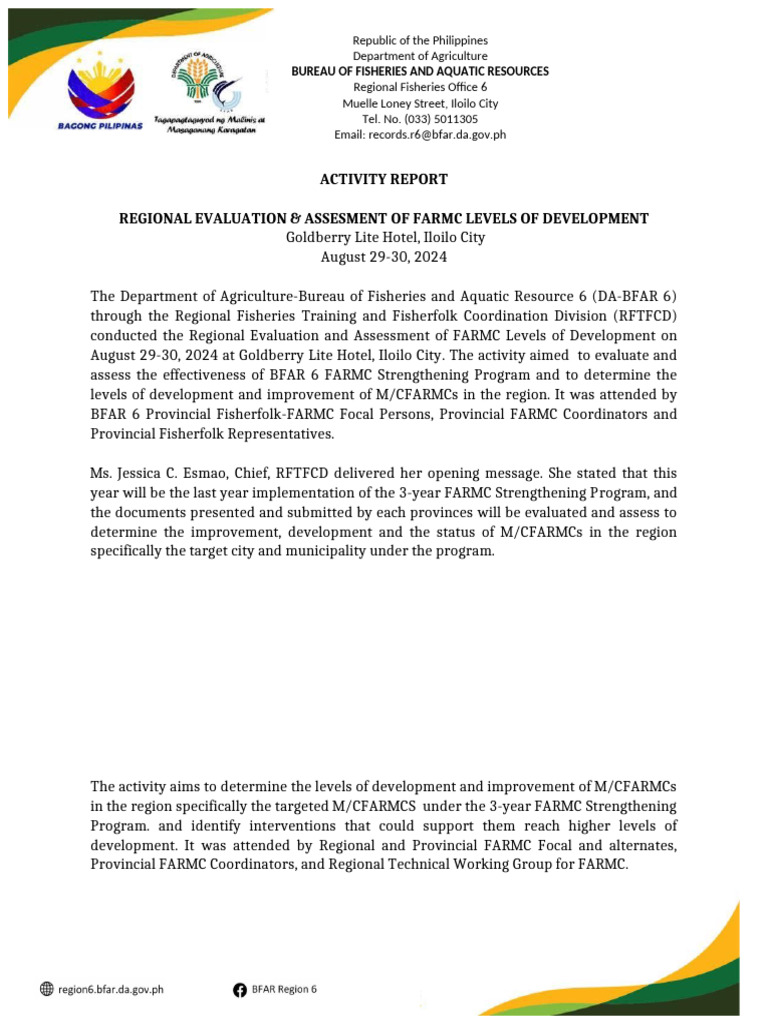Activity Report - Regional FARMC LOD Assessment 2024 | PDF ...