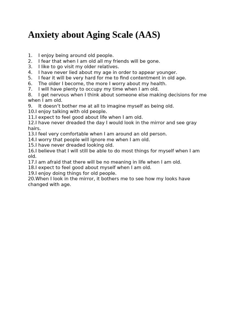 Anxiety About Aging Scale | PDF