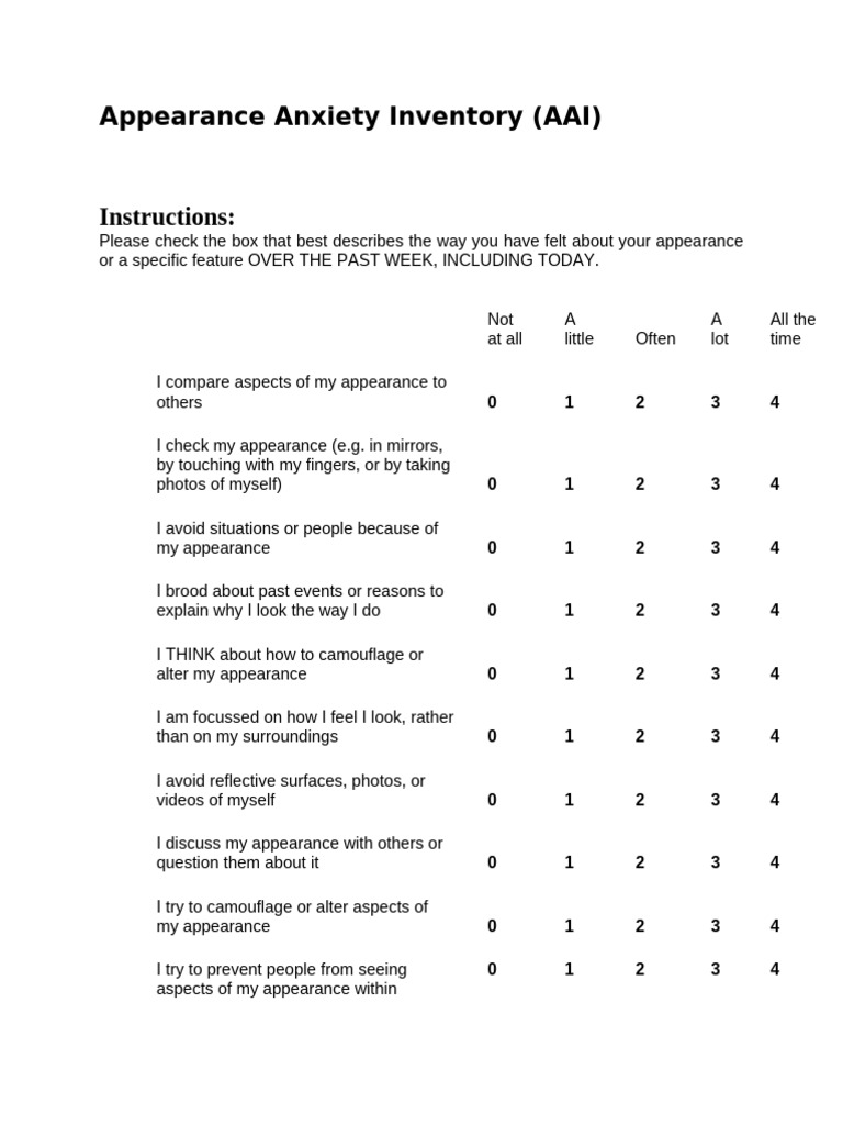 Appearance Anxiety Inventory | PDF