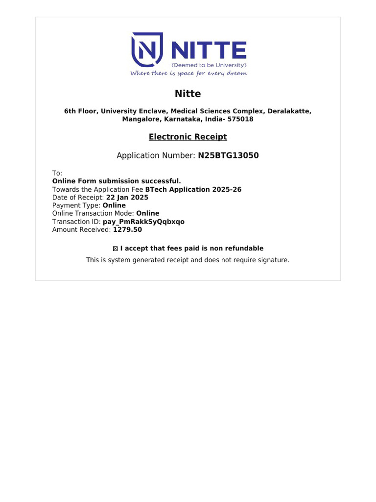 Acknowledgement Receipt N25BTG13050 | PDF