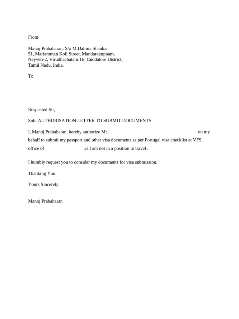 Authorization Letter for Visa Submission | PDF