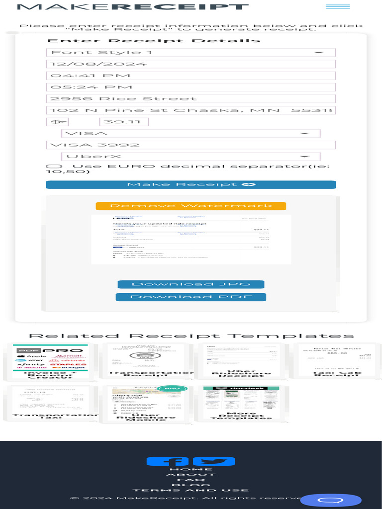 Uber Rideshare Receipt Generator 2 | PDF