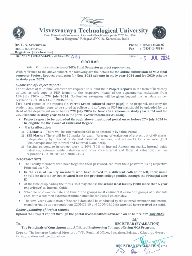 Mca Project Circular Pdf