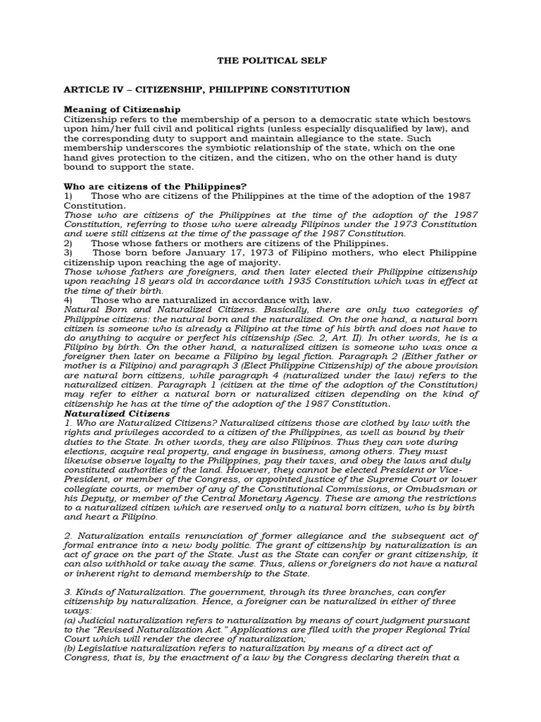 THE-POLITICAL-SELF | PDF | Naturalization | Citizenship