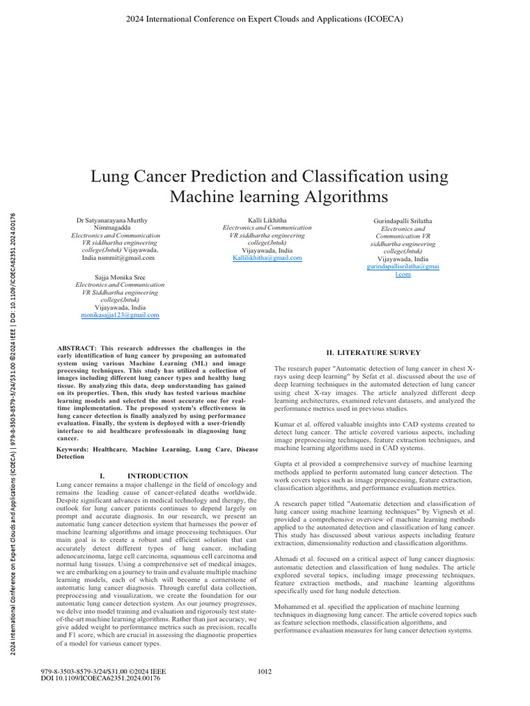 Lung Cancer Prediction And Classification Using Machine Learning Algorithms Pdf Support
