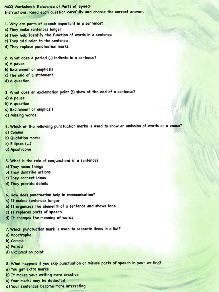 Worksheet On Punctuation Errors Beaconhouse | PDF