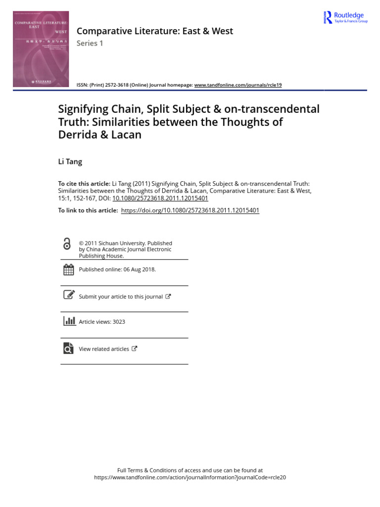 Signifying Chain Split Subject on-transcendental Truth Similarities between the Thoughts of ...
