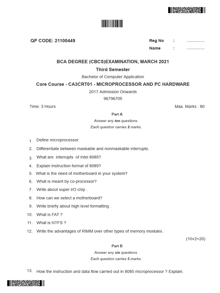 BCA Microprocessor Exam Questions 2021 | PDF | Microprocessor | Intel
