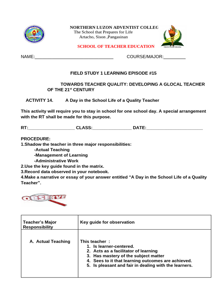 Quality Teacher Observation Guide | PDF | Teachers | Learning