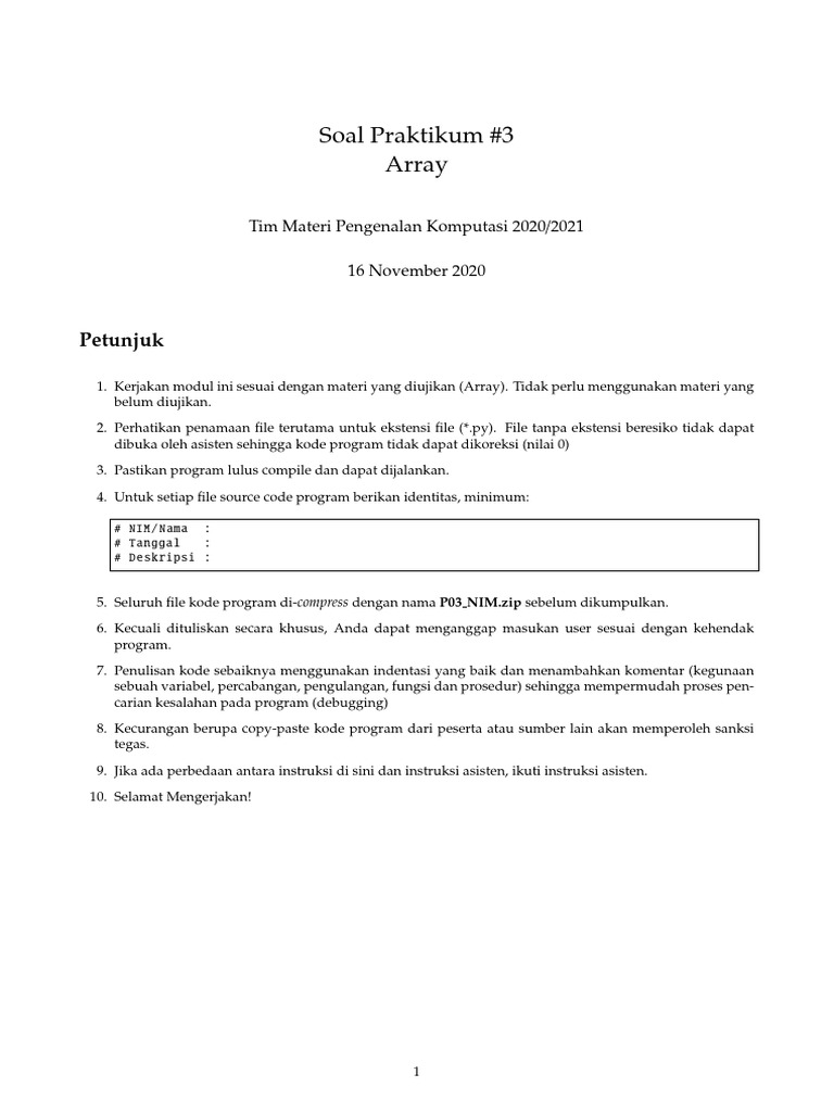 Praktikum pengkom itb materi array | PDF