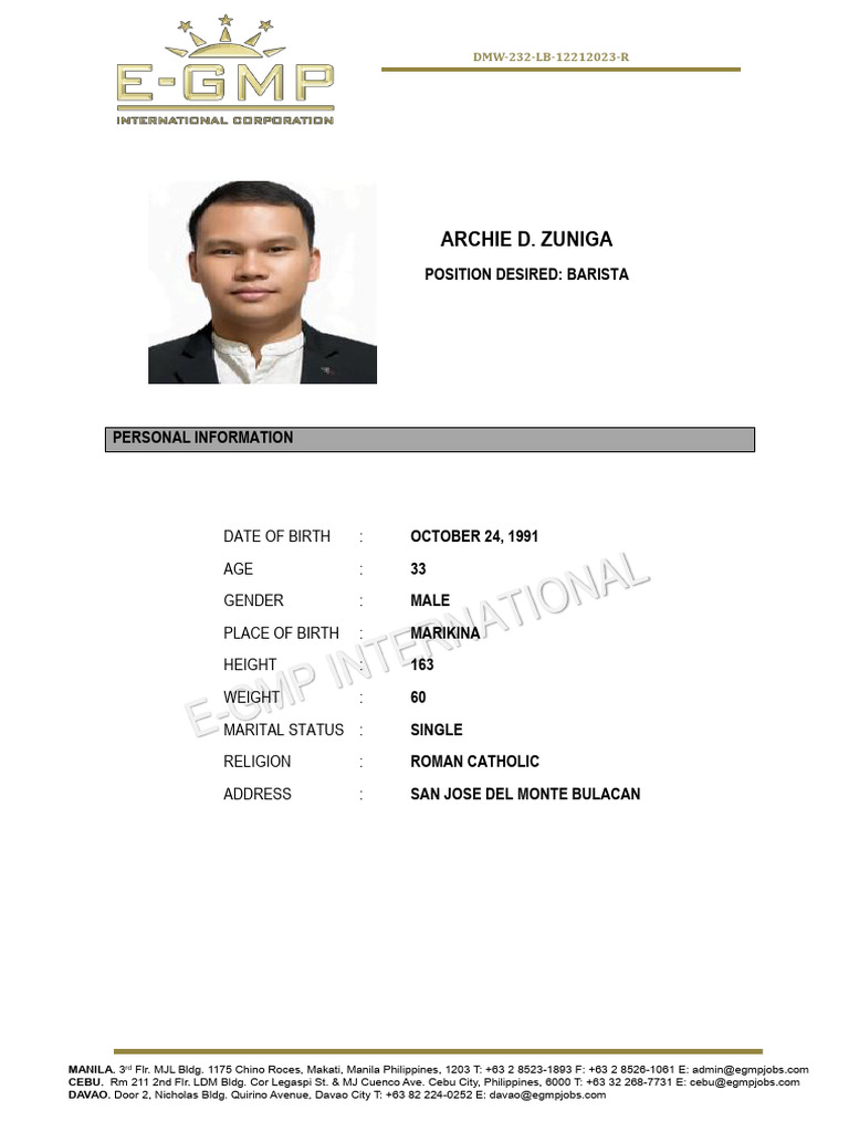 Zuniga, Archie Barista | PDF | Manila | Drink