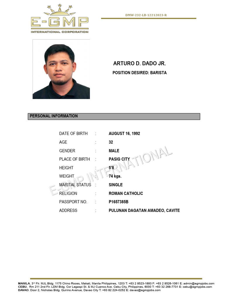 Dado, Arturo Jr. _barista | PDF | Coffee | Drink