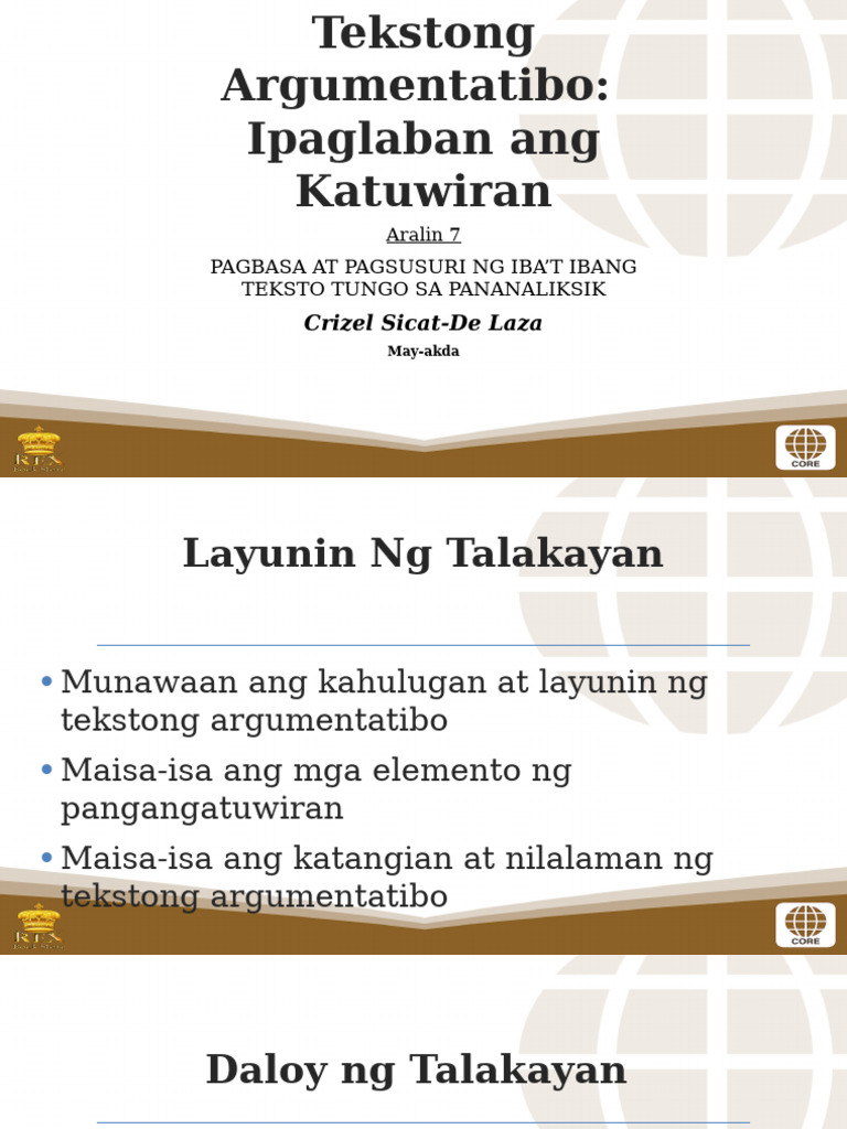 7 Tekstong Argumentatibo Ipaglaban Ang Katuwiran | PDF