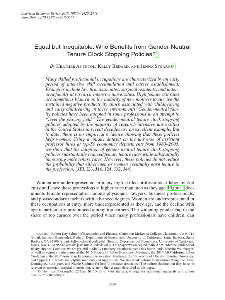 Equal but Inequitable- Who Benefits From Gender-Neutral Tenure Clock ...