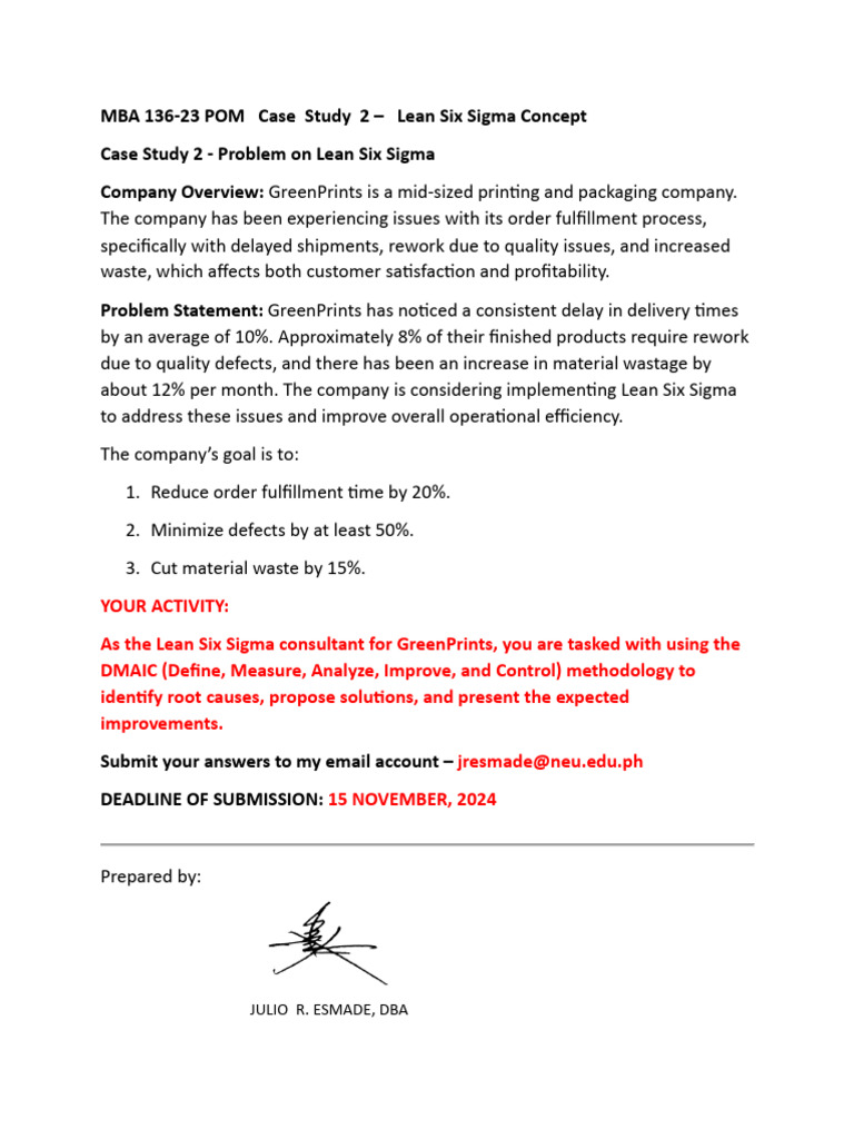 Lean Six Sigma Case Study: GreenPrints | PDF