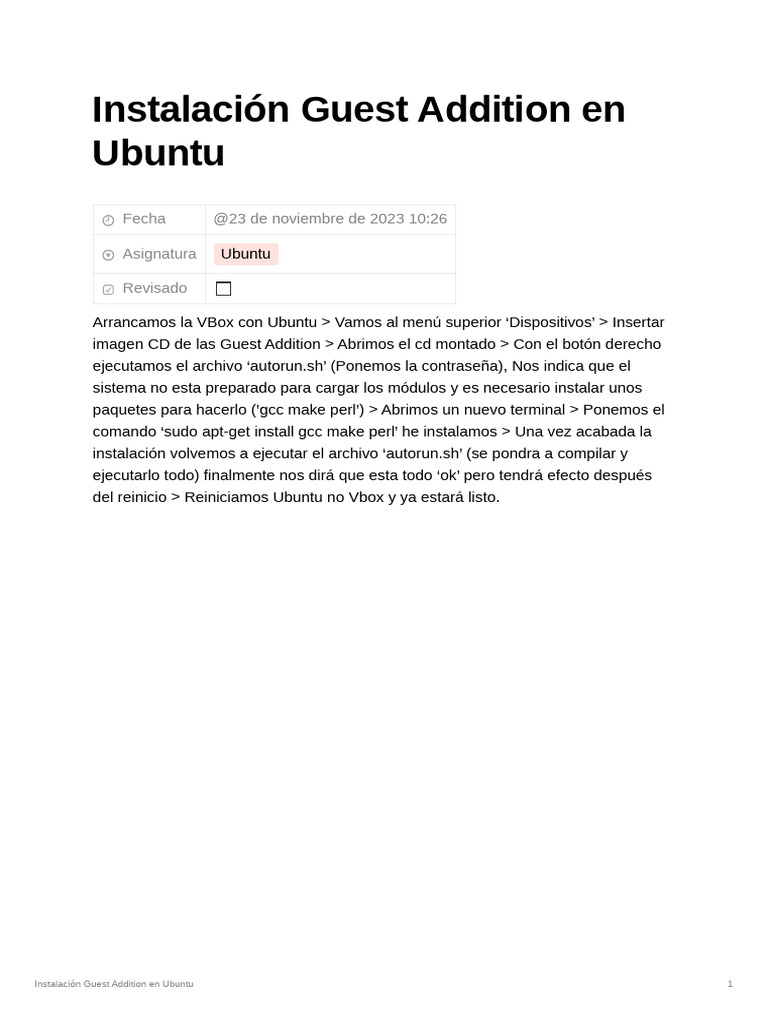 Instalacion de Guest Addition en Ubuntu | PDF