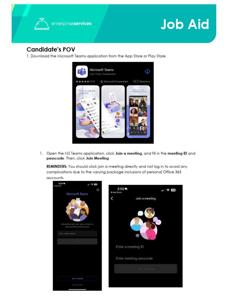 Microsoft Teams Candidate Job Aid | PDF