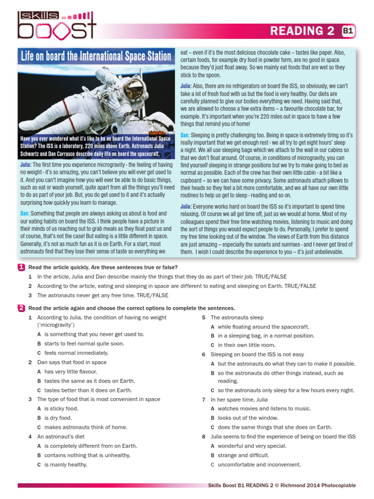 B1 Reading 2 | PDF | International Space Station | Astronauts