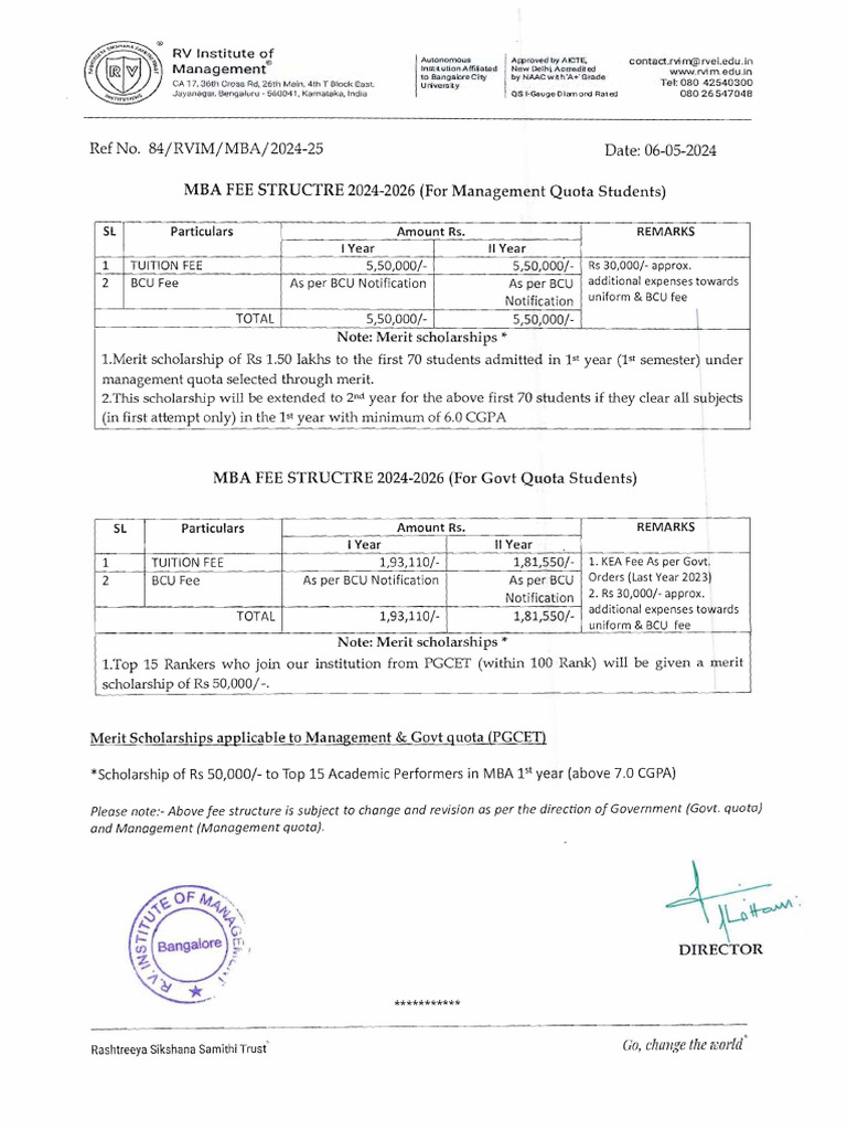 MBA Fee Structure 2024 26 | PDF