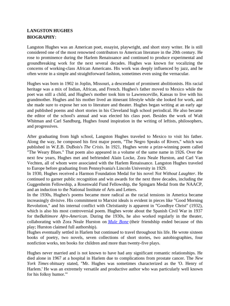 Langston Hughes Poems Text | PDF | Harlem Renaissance