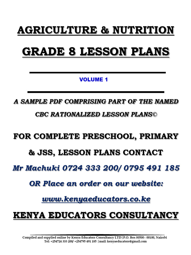 Grade 8 Agriculture Lesson Plans | PDF | Learning | Agriculture