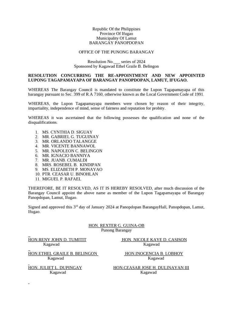 Reso-Appointment Lupon 2024 | PDF | Justice | Crime & Violence