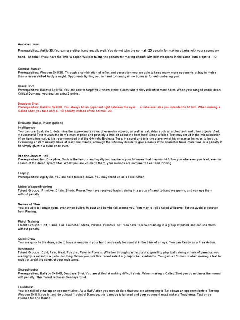 Dark Heresy Skills Etc | PDF | Wound | Religion And Belief